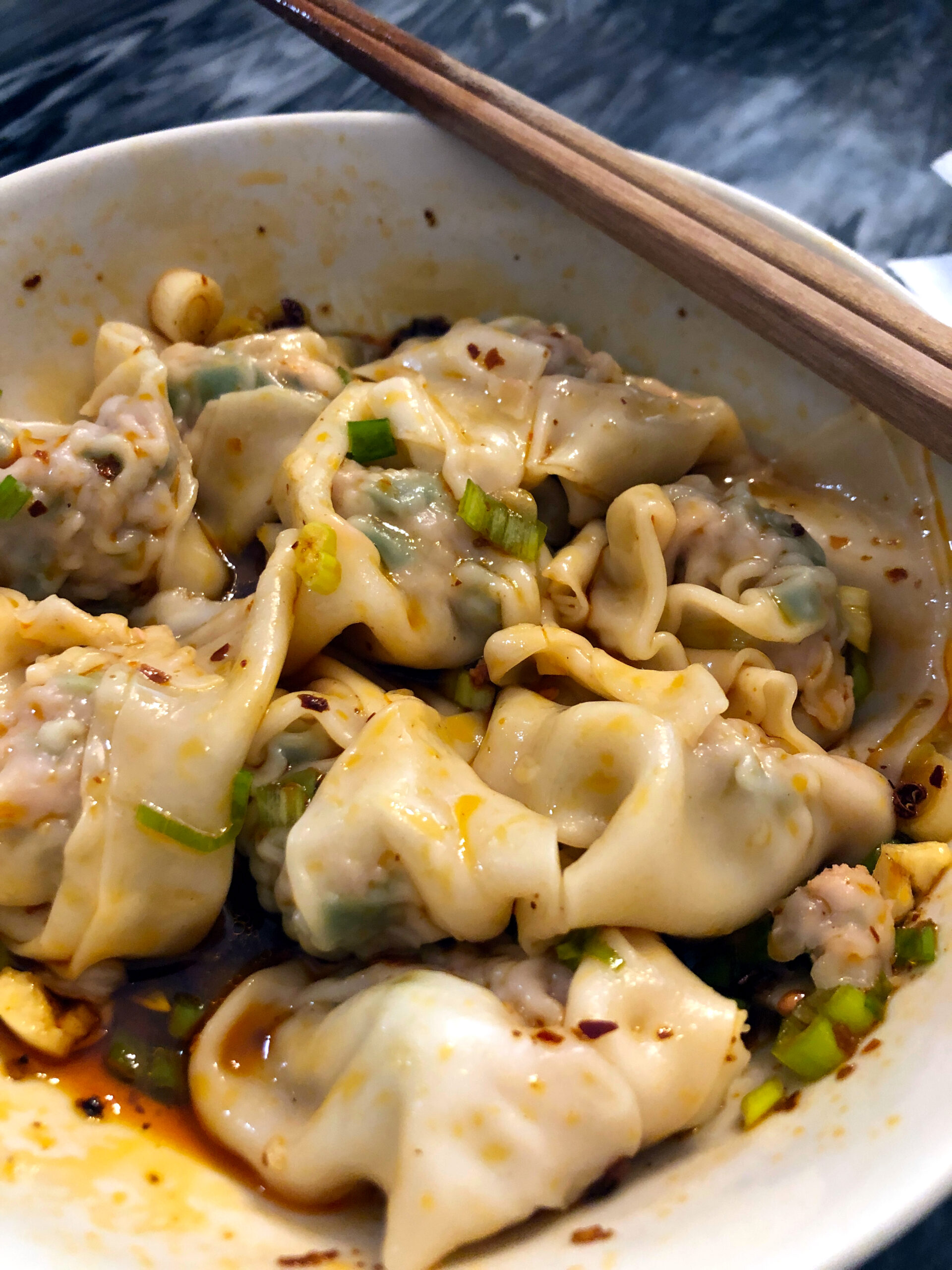 Spicy Wontons in Chili Oil (Hong You Chao Shou) • Oh Snap! Let's Eat!